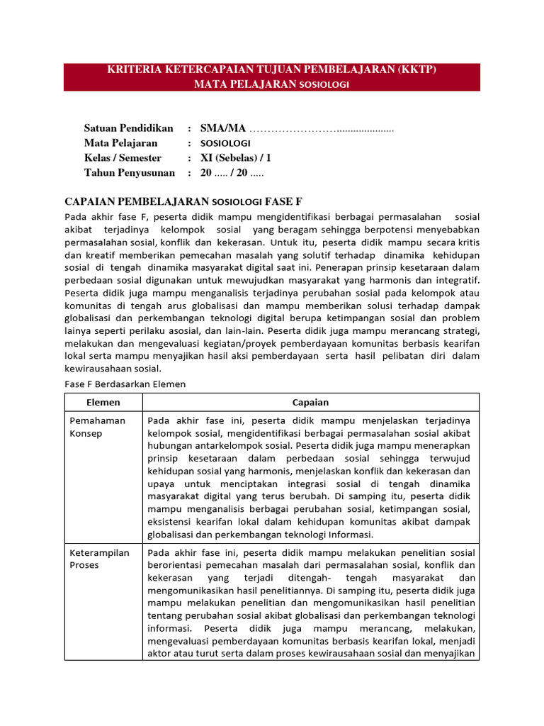 KKTP - Sosiologi 11 | PDF