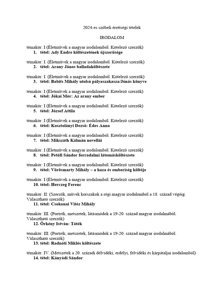 2024 Újtételek IRODALOM | PDF