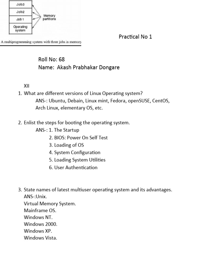 Practical No 1 Operating System Diploma | PDF