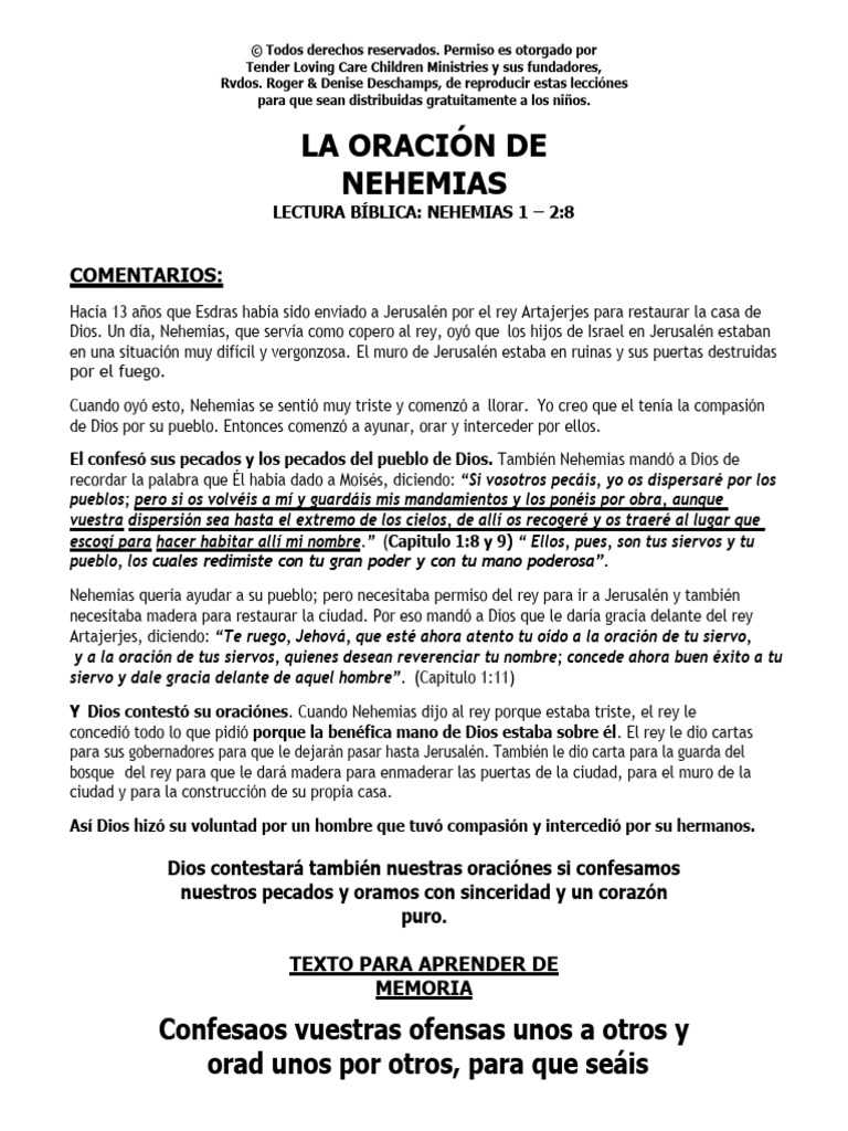 La Oración de Nehemias Lectura Bíblica - Nehemias 1 2 - 8 | PDF