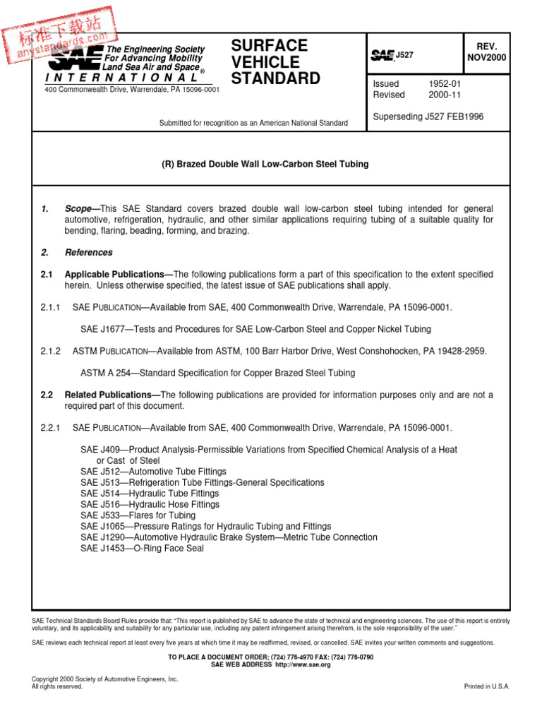 SAE J527-2000 Brazed Double Wall Low-Carbon Steel Tubing | Download Free PDF | Pipe (Fluid ...