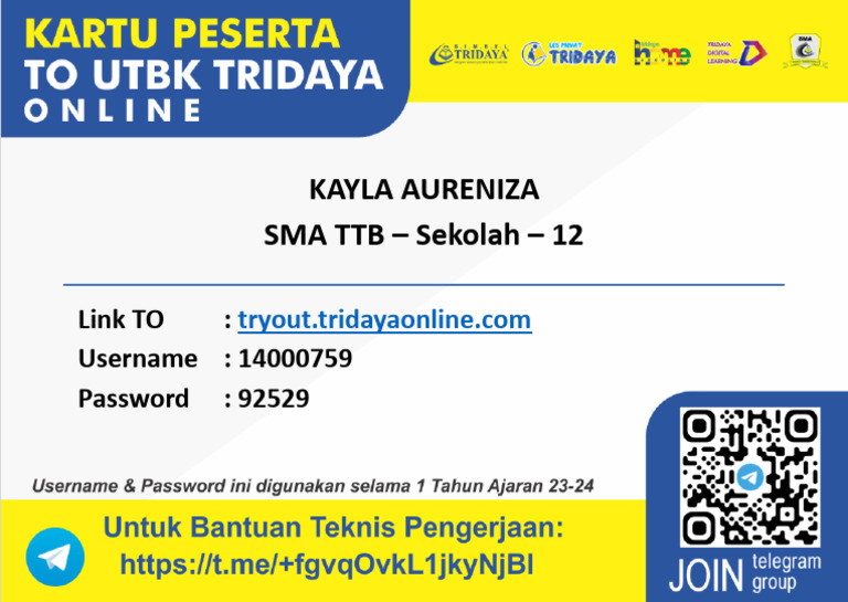 KartuTO2324 - SMA TTB-12-Sekolah-KAYLA AURENIZA | PDF