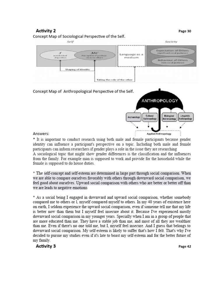 Understanding The Self Activities | PDF