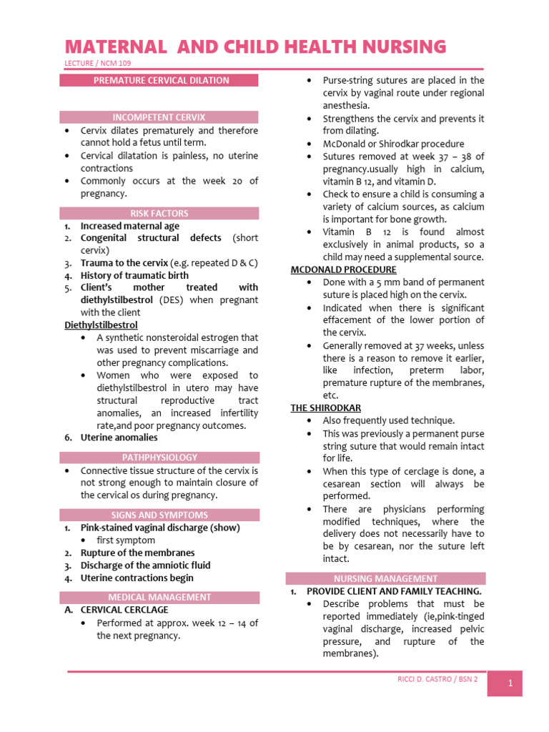 Mcn-Premature Cervical Dilation | PDF