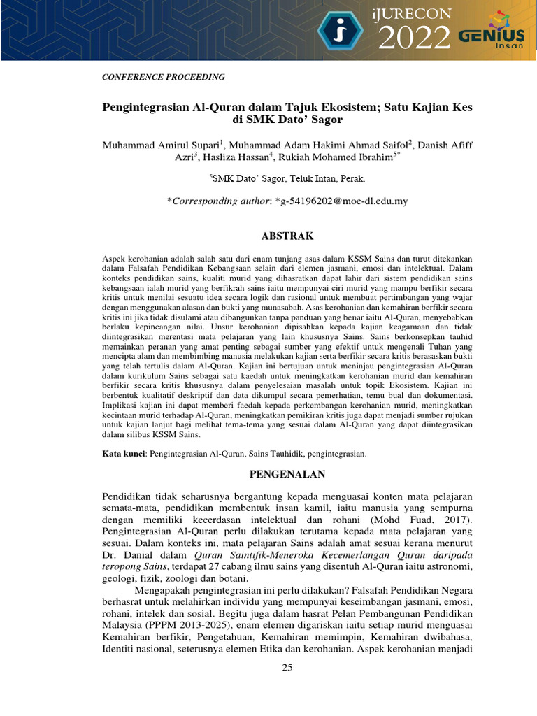 Keterkaitan Ekosistem Pengintegrasian Al-Quran Dalam Tajuk Ekosistem Satu Kajian Kes Di SMK Dato ...