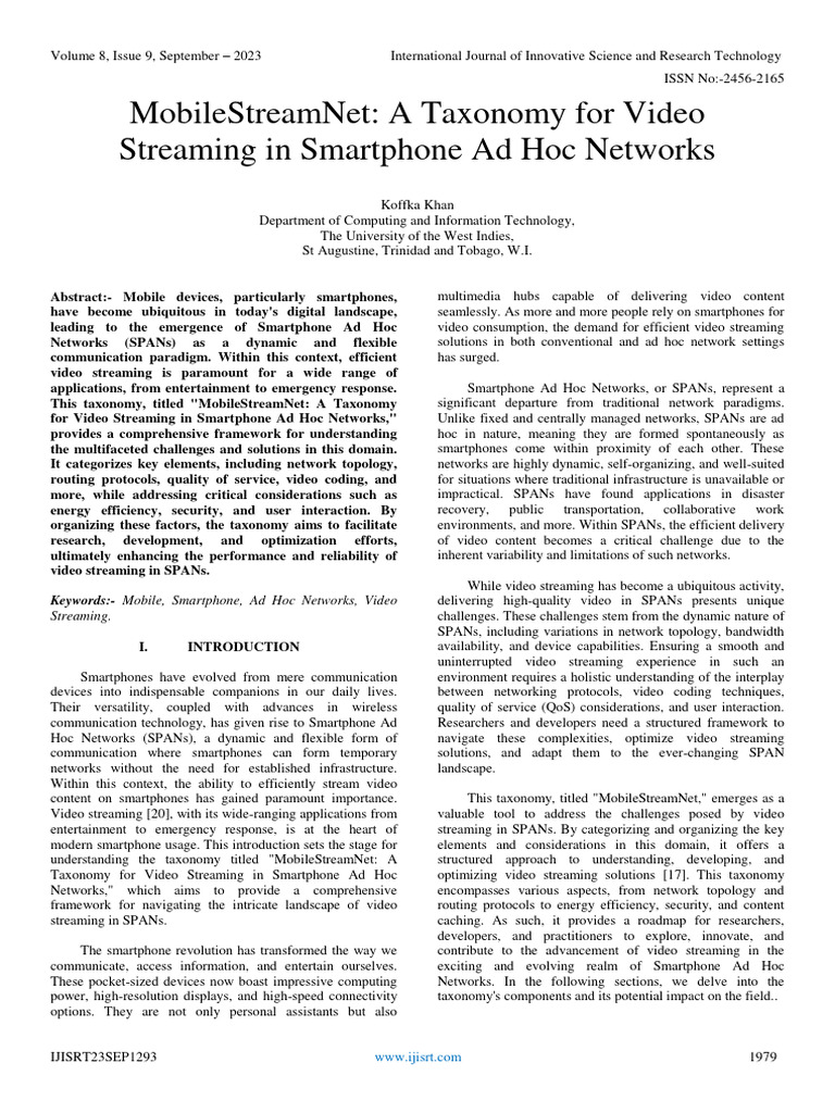 MobileStreamNet: A Taxonomy For Video Streaming in Smartphone Ad Hoc Networks | Download Free ...