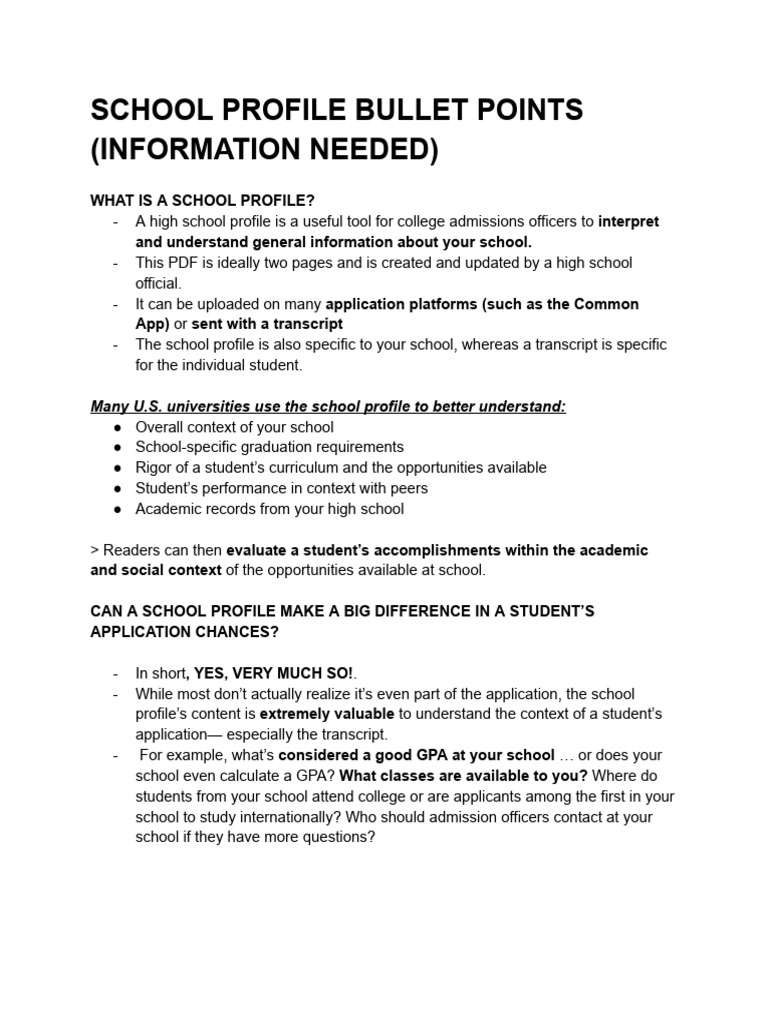 School Profile Guide For Rai's Counselors | PDF
