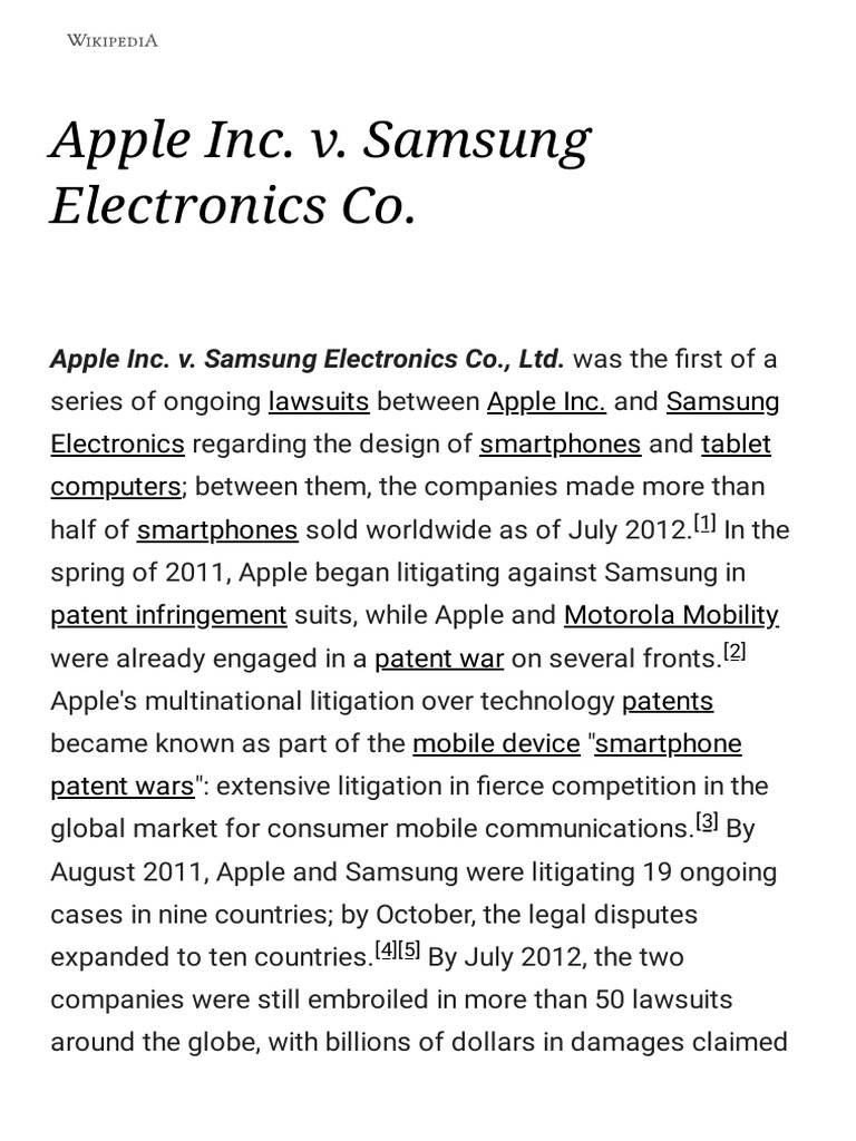 Apple Inc. v. Samsung Electronics Co. - Wikipedia | PDF