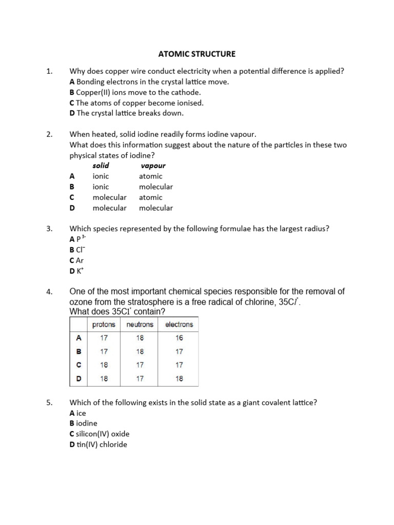 Atomic Structure MCQS | PDF