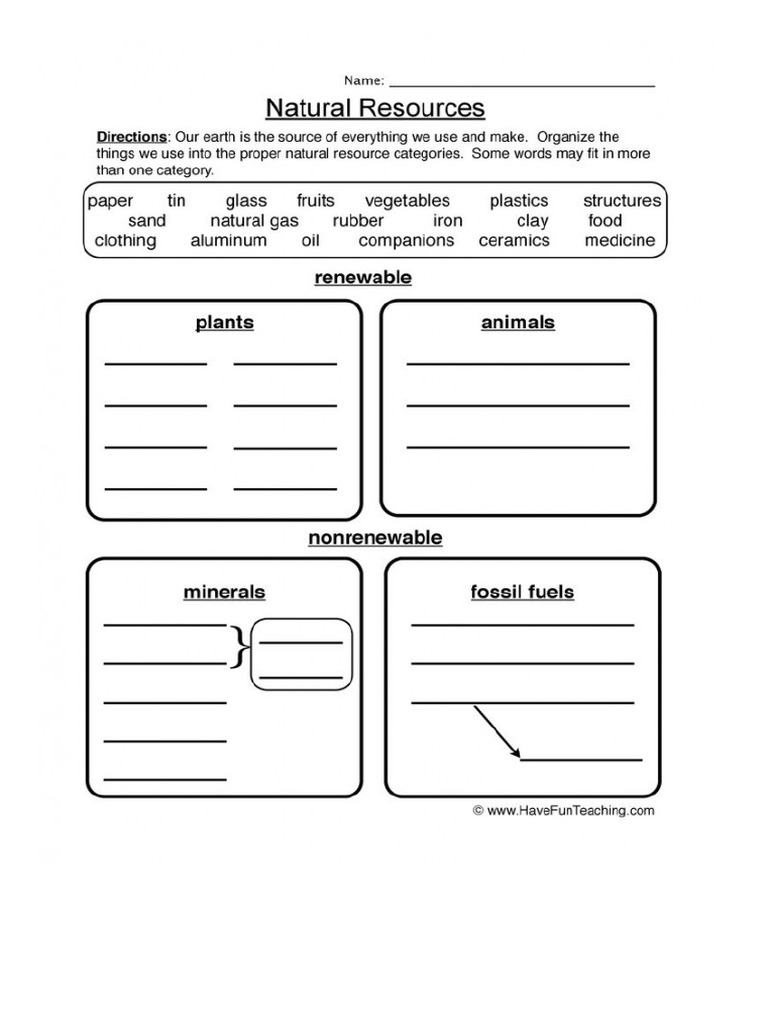 Natural Resources Worksheet | PDF