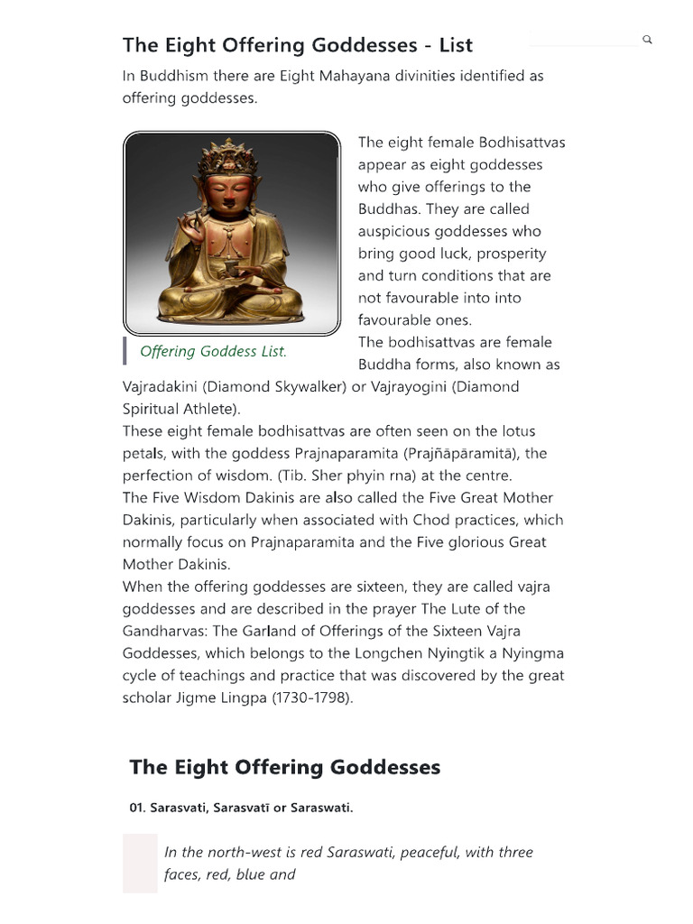 The Eight Offering Goddesses - List | PDF