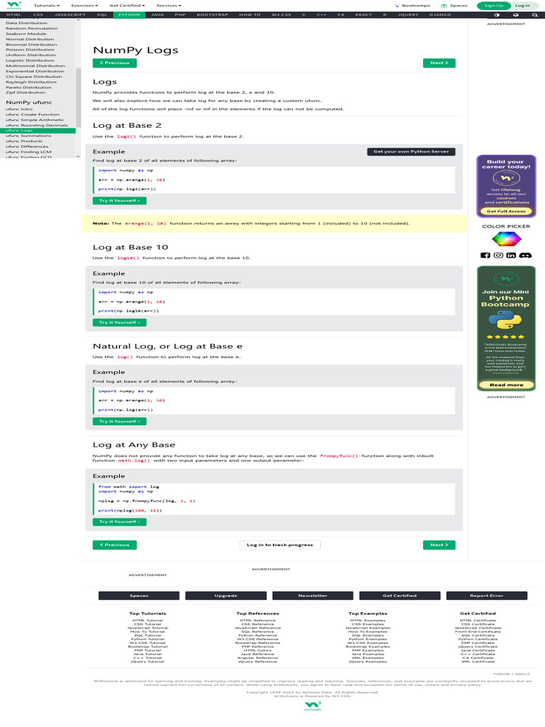 NumPy Ufuncs - Logs | PDF | Bootstrap (Front End Framework) | Java Script NumPy Ufuncs - Logs | PDF | Bootstrap (Front End Framework) | Java Script