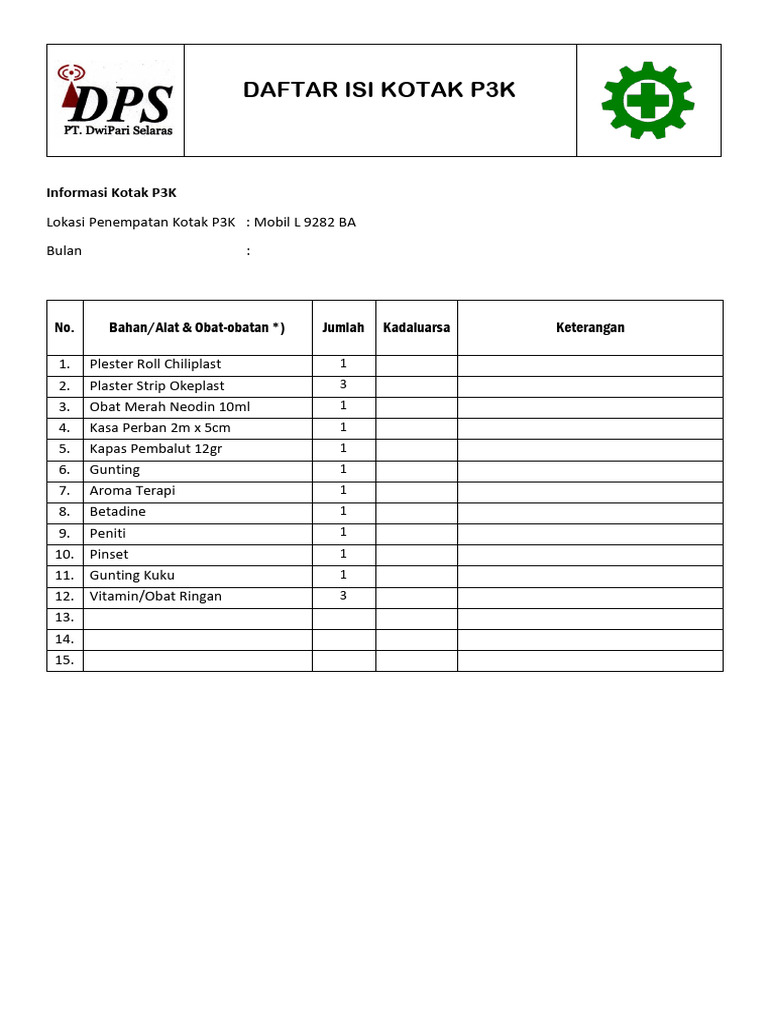 DAFTAR ISI KOTAK P3K Semarang | PDF
