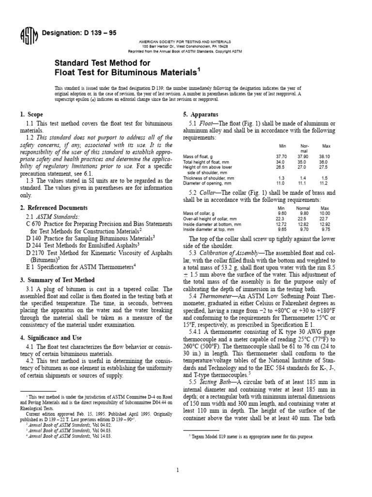ASTM D139 Float Test For Bituminous Materials 23 | PDF