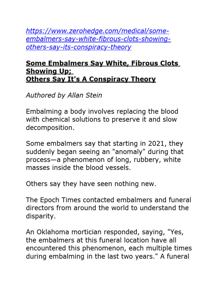 Embalmers Report White Fibrous Clots | PDF