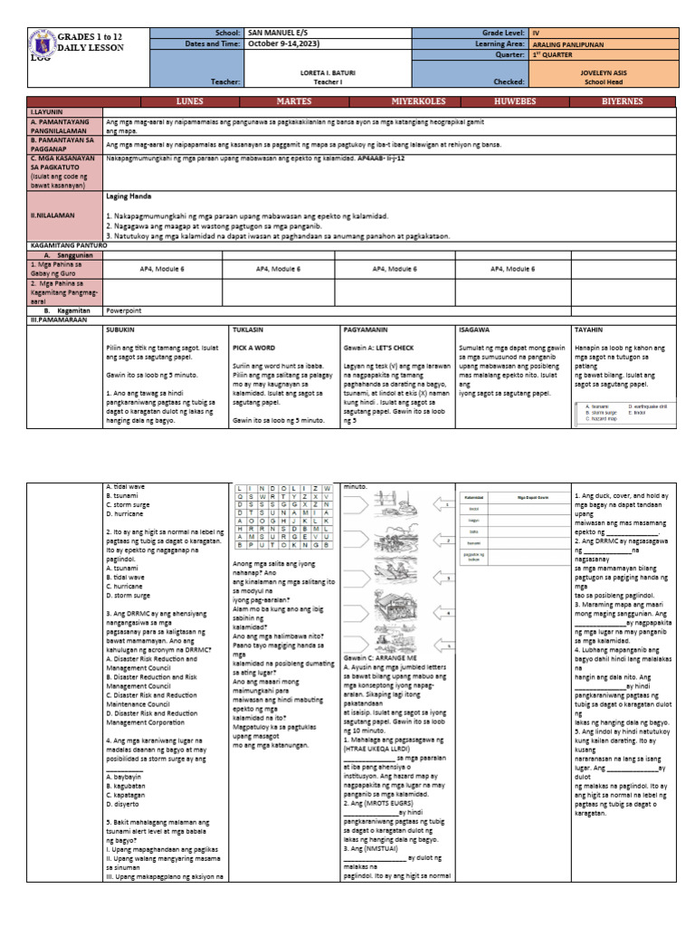 DLL Araling Panlipunan 4 q1 w6 | PDF