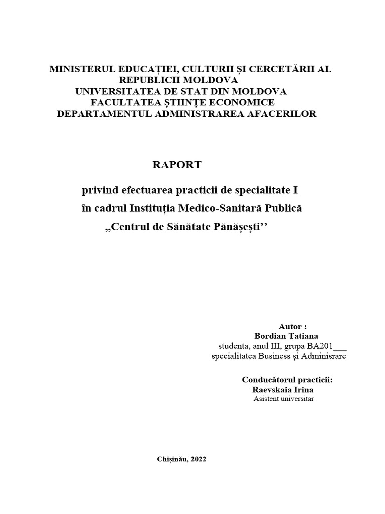 Raport Prvind Practica in Specialitate I | PDF