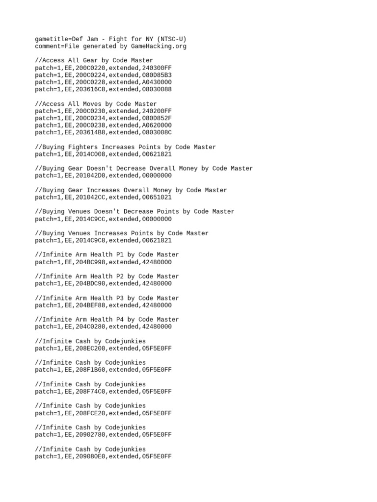 Def Jam Fight for NY Cheat Codes | PDF