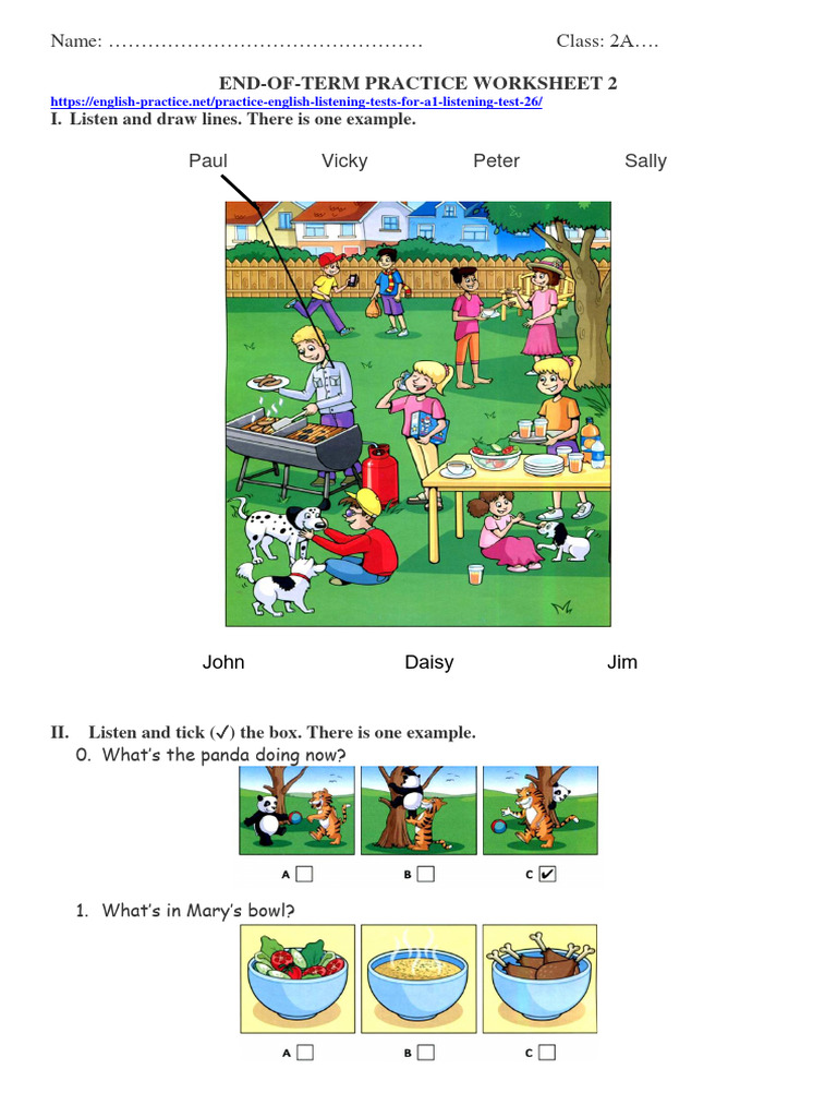 A1 Listening Test Practice Worksheet | PDF