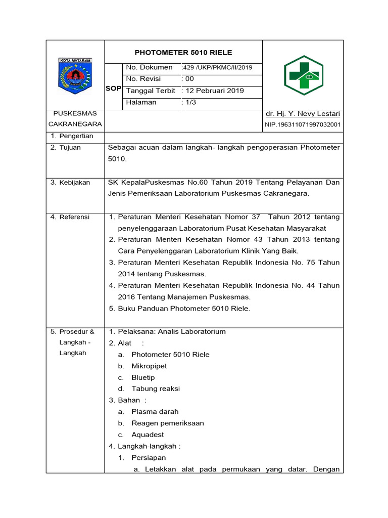 429-SOP Photometer 5010 | PDF
