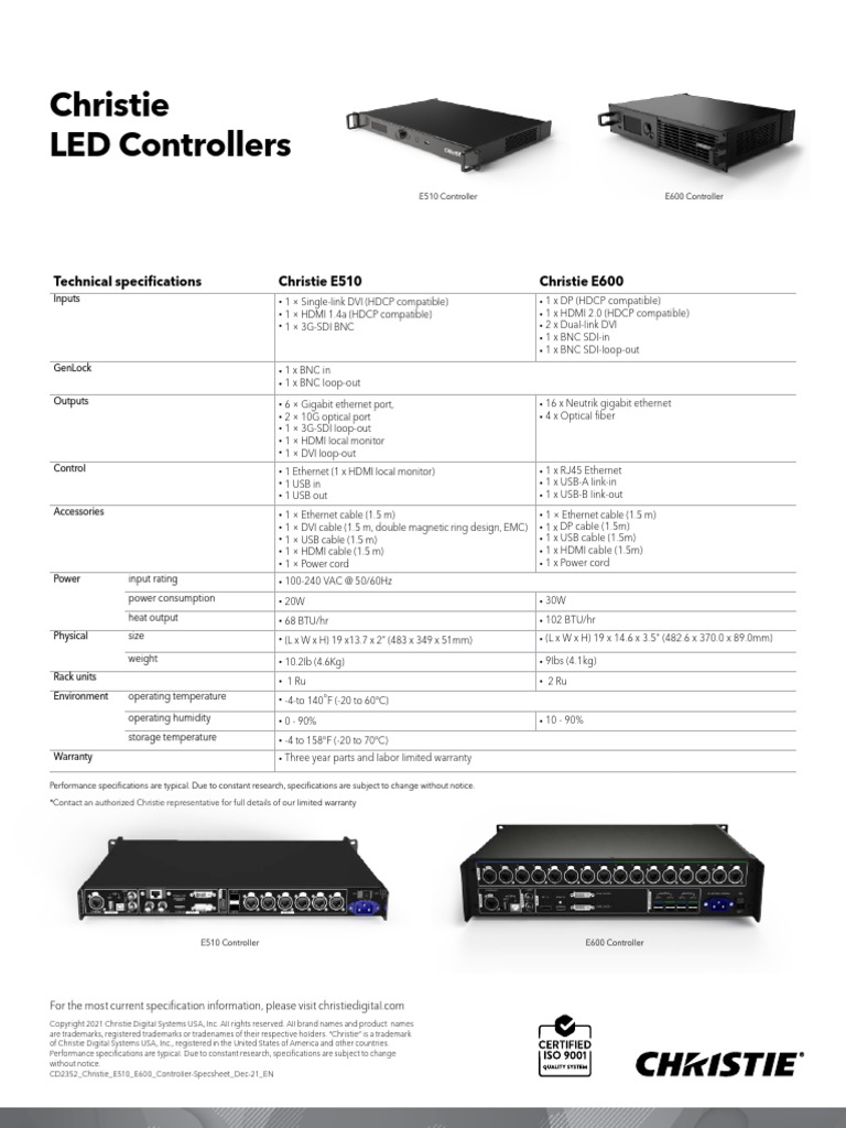 Christie E510 E600 Controller Specsheet | PDF
