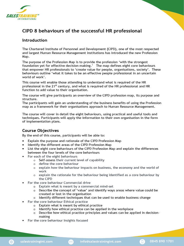 CIPD 8 Behaviours of The Successful HR Professional1 | PDF | Behavior ...