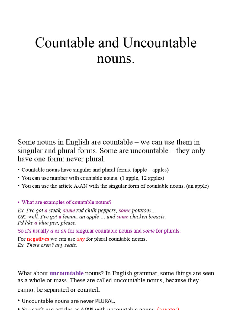 Countable and Uncountable Nouns | PDF | Noun | Plural