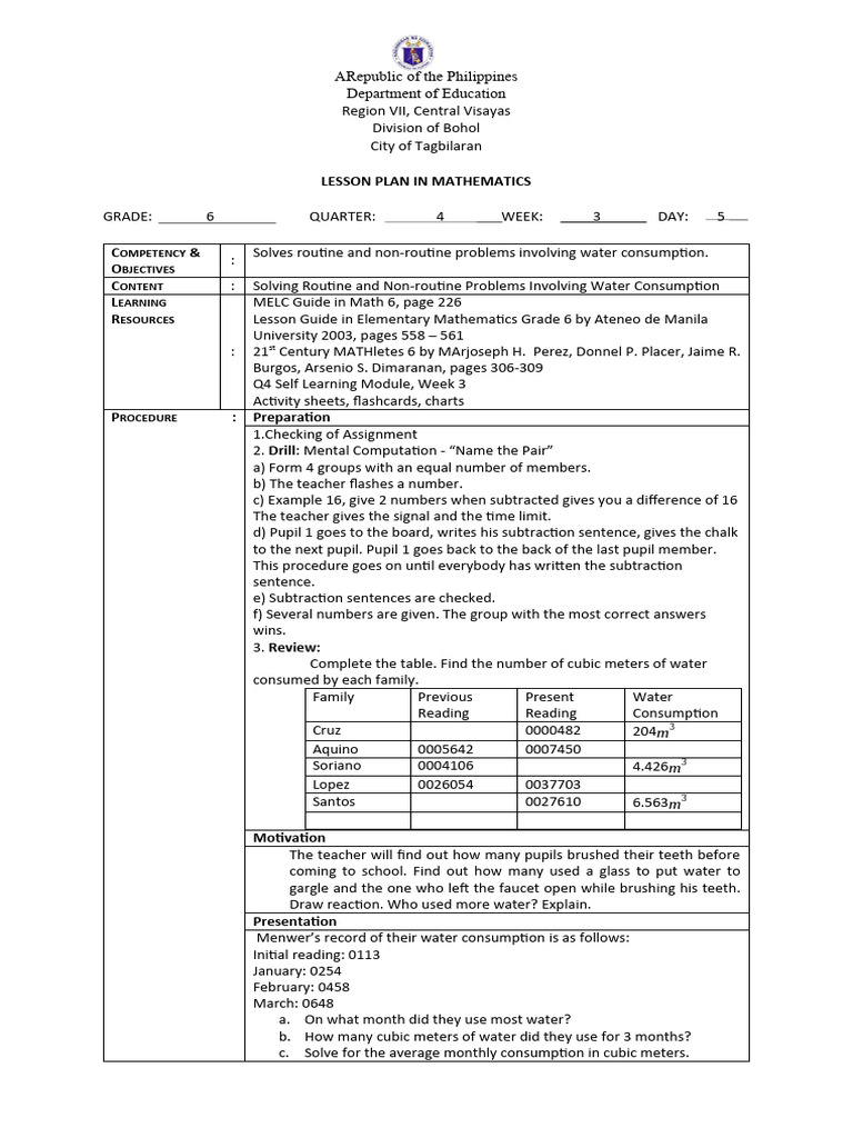 Prototype Lesson Plan in Math 6 Q4 Wk3 Day 5 | PDF