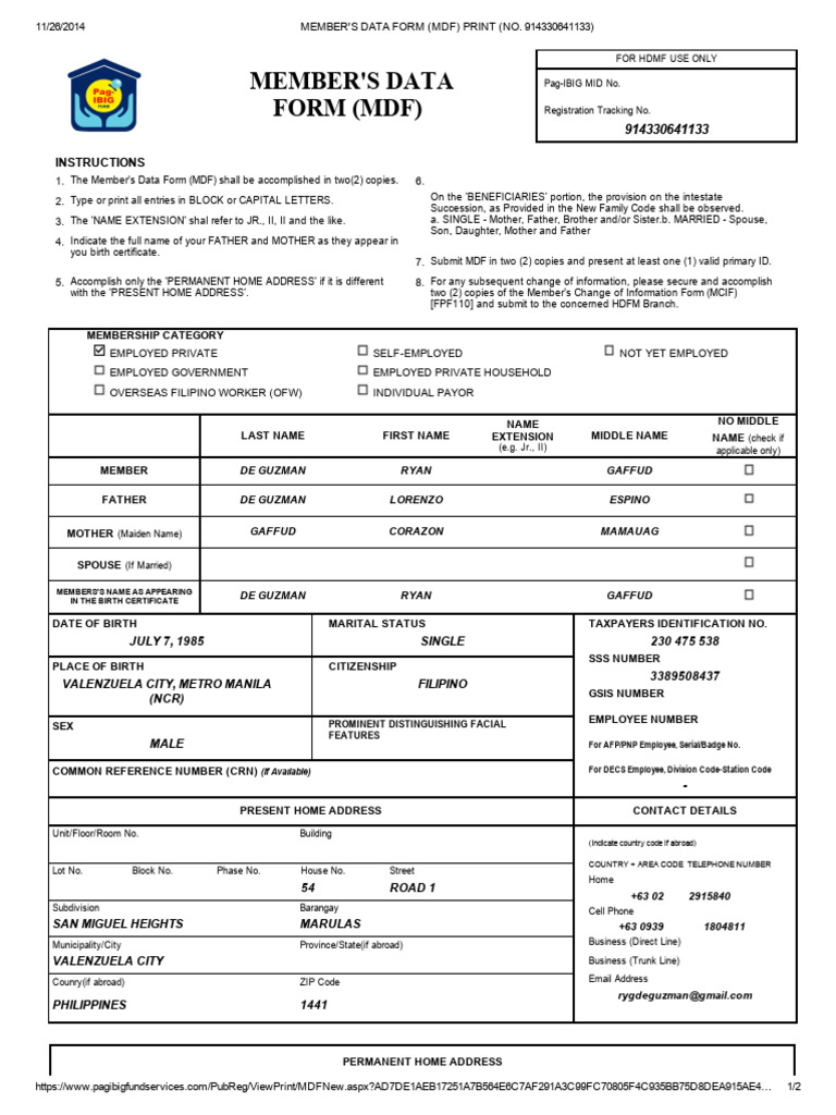 Pag-IBIG Member's Data Form (MDF) | PDF | Metro Manila | Government