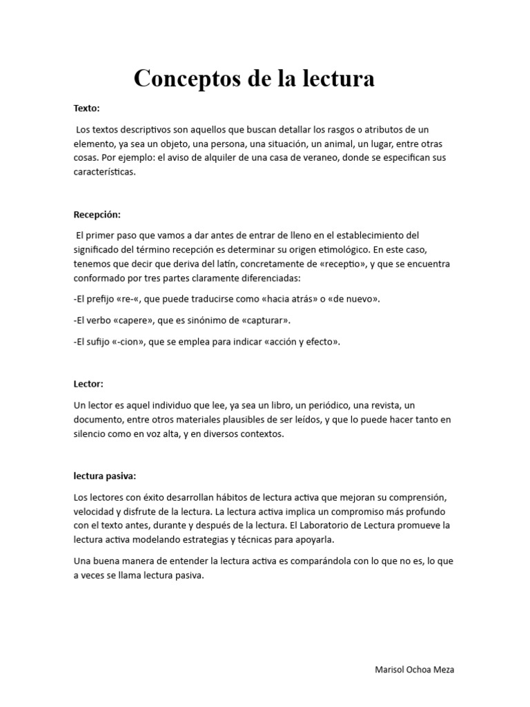 Conceptos de La Lectura | PDF
