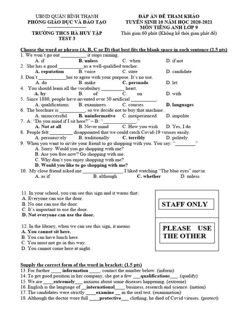 HHT- ĐỀ TS 10 - test 3 | PDF