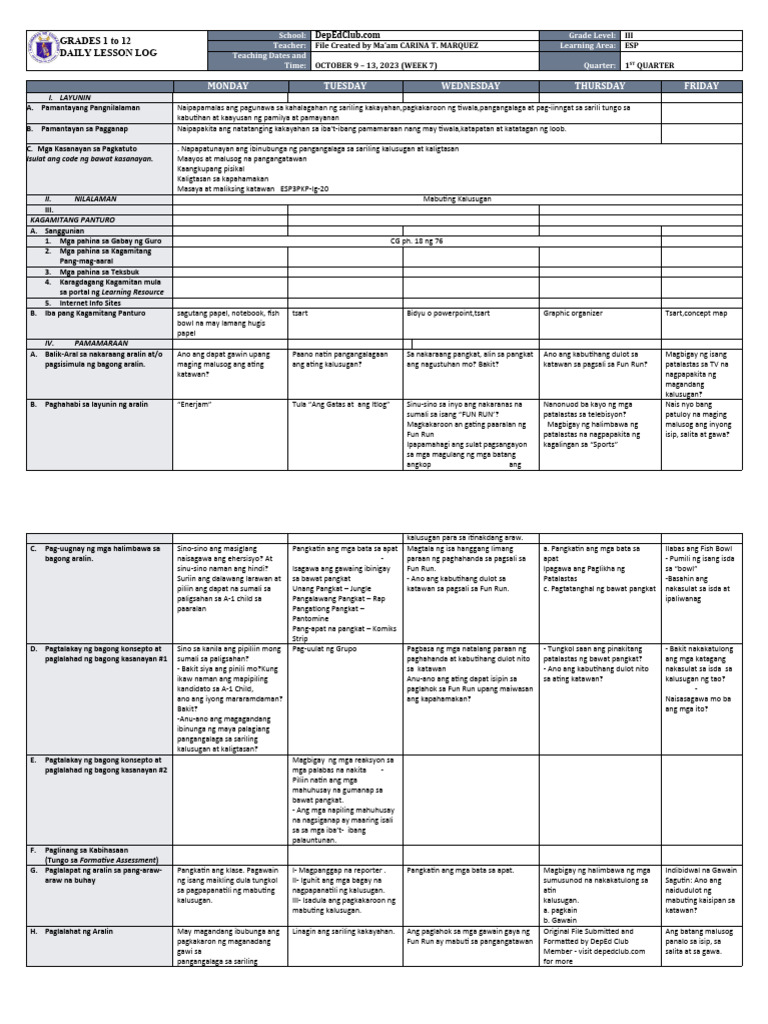 DLL - Esp 3 - Q1 - W7 | PDF