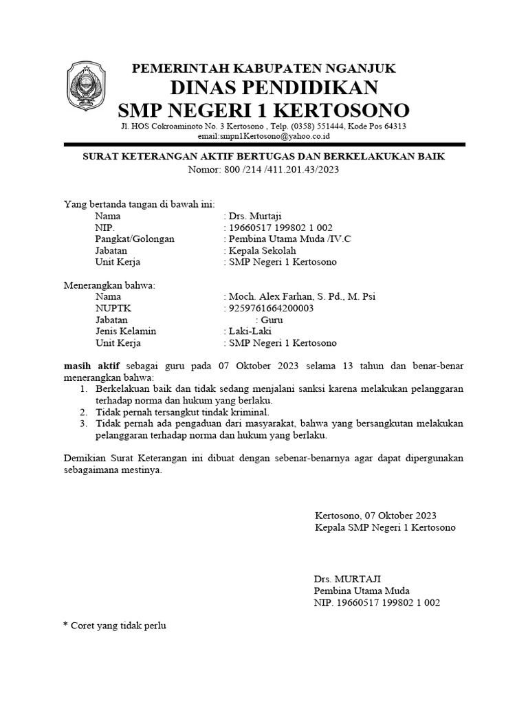 Surat Keterangan Aktif Bertugas Dan Berkelakuan Baik Sebagai Guru Atau ... Surat Keterangan Aktif Bertugas Dan Berkelakuan Baik Sebagai Guru Atau ...
