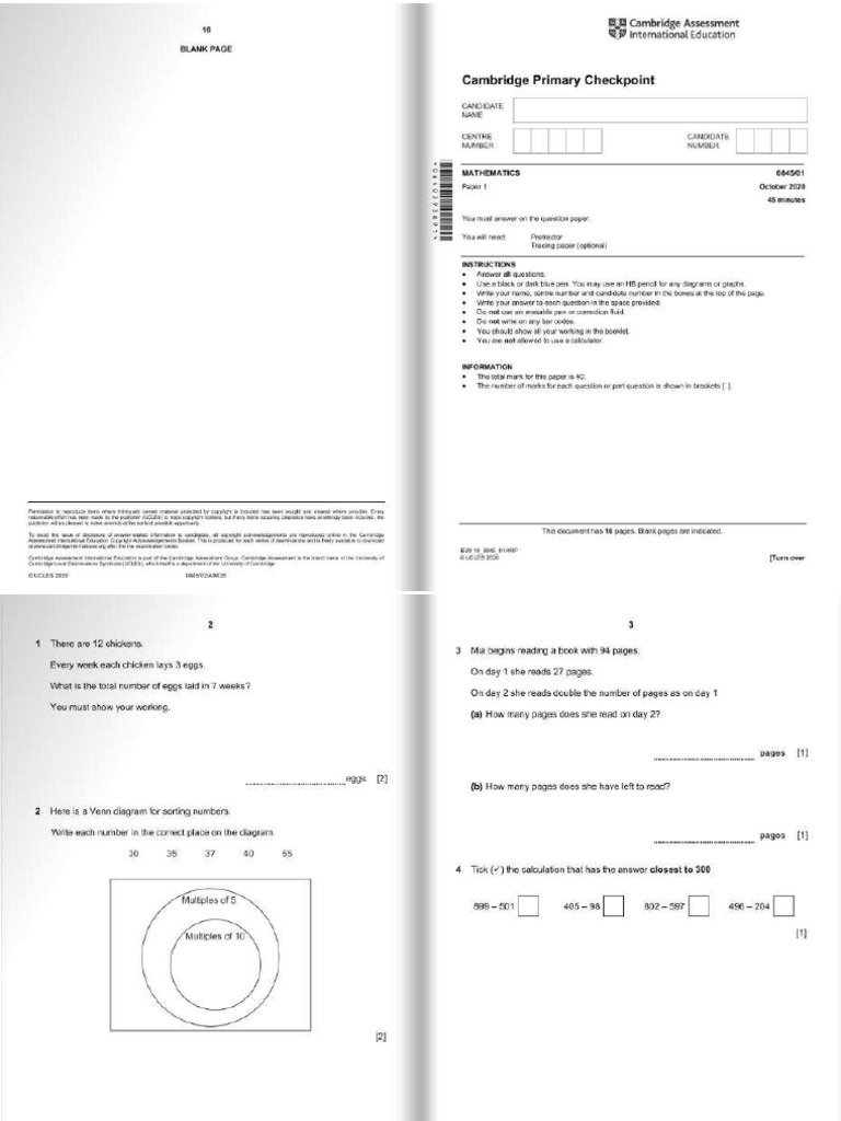 Primary-Checkpoint-Mathematics-0845-OCT2020-Paper-1 2 | PDF