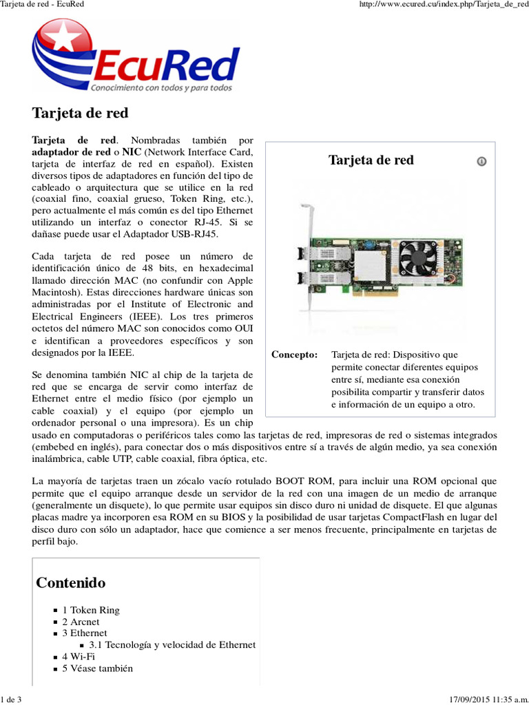 Tarjeta de red - EcuRed | PDF | Controlador de interfaz de red | Red de ...