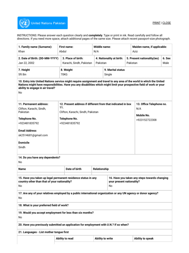 CV - 6000017862531 - UN P11 Form | PDF | Academic Degree | Diploma