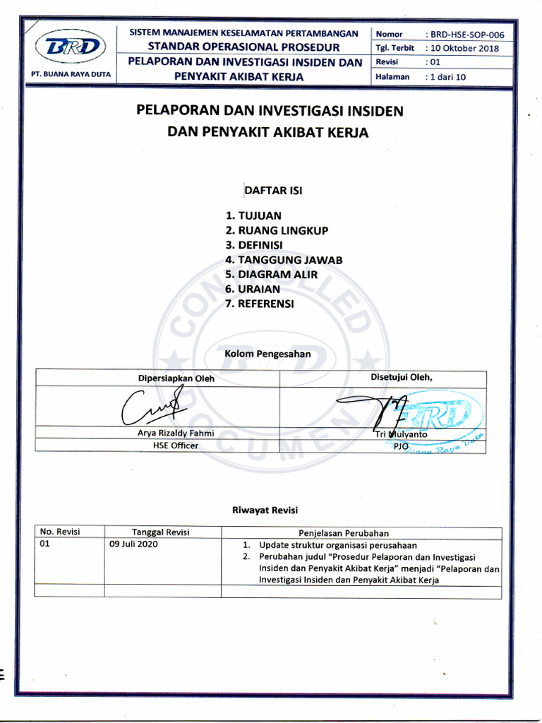 Brd-Hse-Sop-006 - 01 Pelaporan Dan Investigasi Insiden | PDF