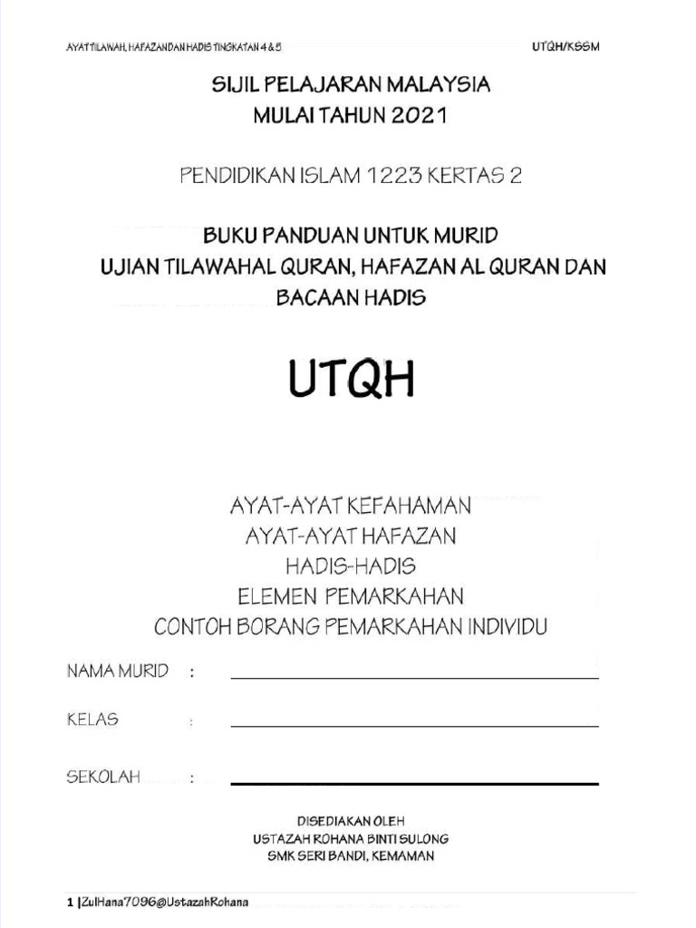 PDF Buku Panduan Untuk Murid Utqh SPM Compress | PDF