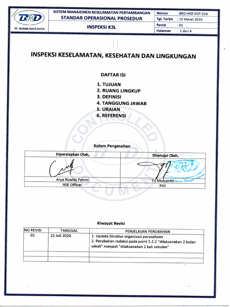 Brd-Hse-Sop-016 - 01 Inspeksi K3L | PDF | Bisnis