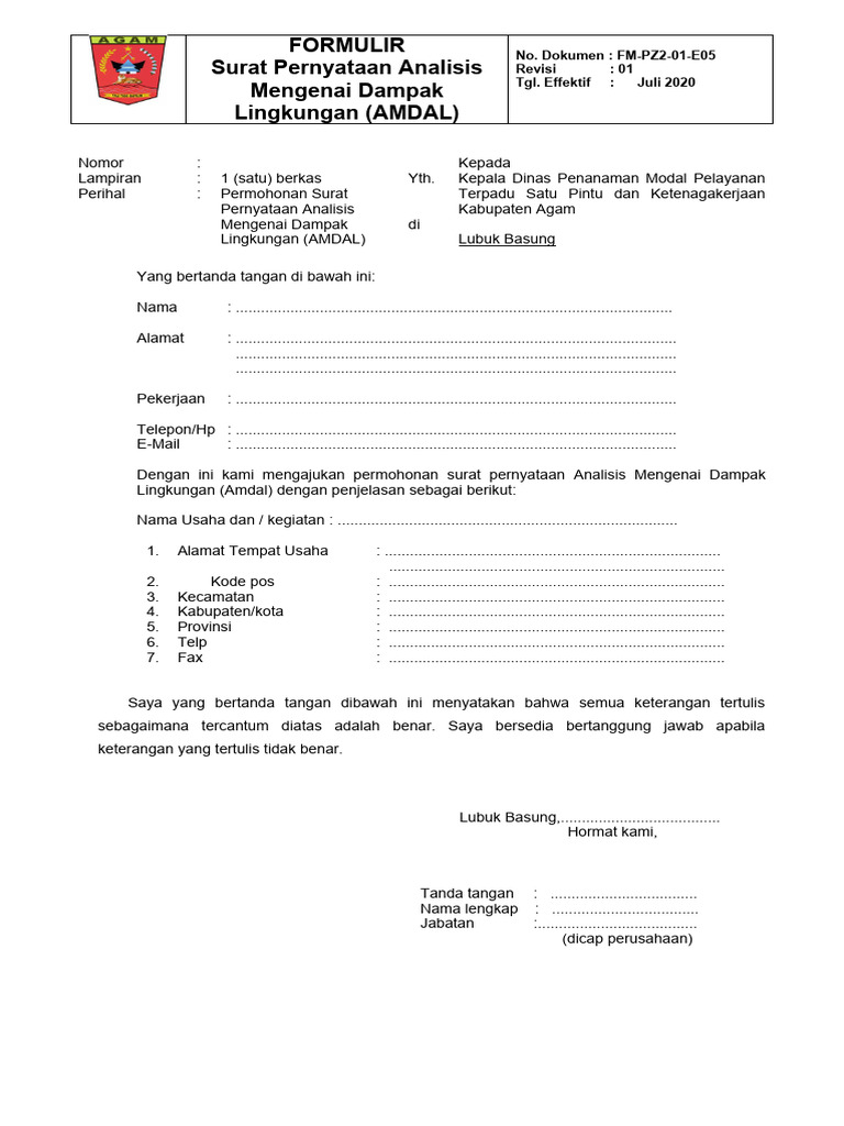 02 Formulir AMDAL | PDF