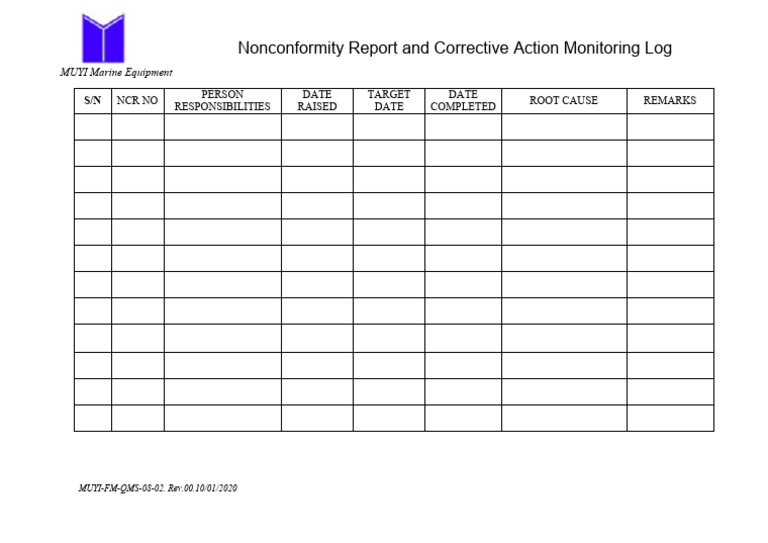 MUYI Marine Equipment NCR Log | PDF | Science & Mathematics