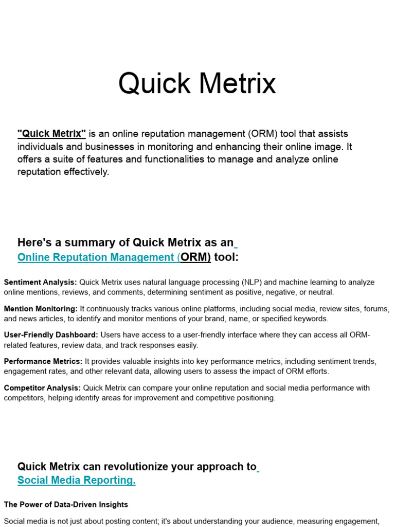 Quick Metrix-AI-Enhanced Online Reputation Management | PDF | Performance Indicator | Popular ...