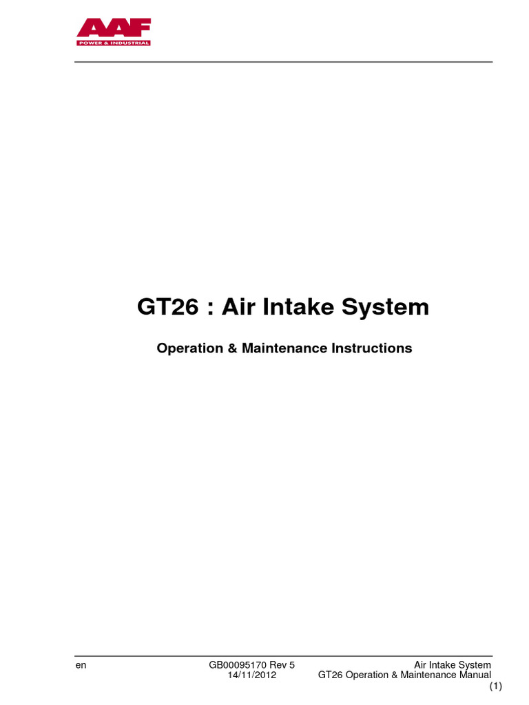 GT26: Air Intake System: Operation & Maintenance Instructions | PDF