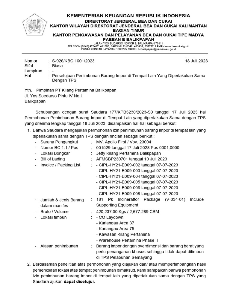 Izin TImbun Apollo KPB | PDF