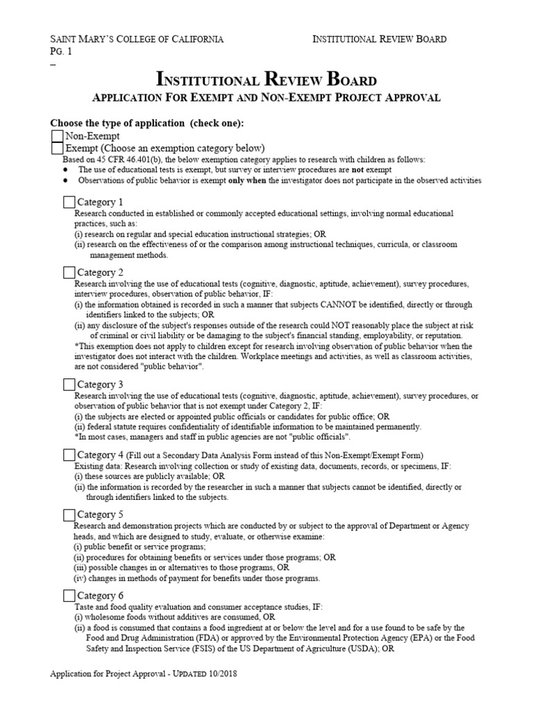 IRB Non-Exempt and Exempt Study Application Form 10.30.18 - 1 | PDF ...