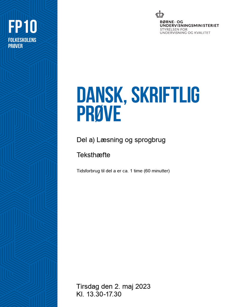FP10 Dansk Læsning Og Sprogbrug - Tekster Maj 2023 (1) | PDF