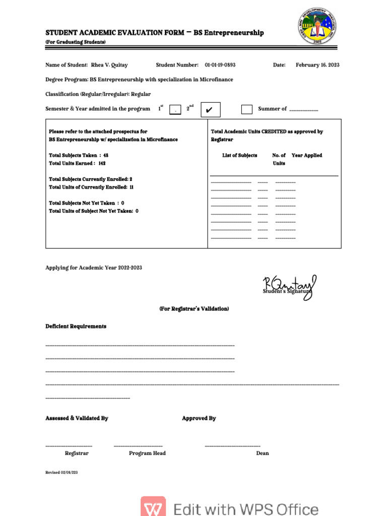 BSE Application For Graduation Form | PDF | Finance & Money Management