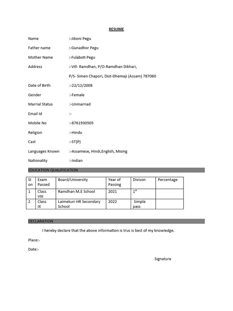 Young Student's Basic Resume | PDF