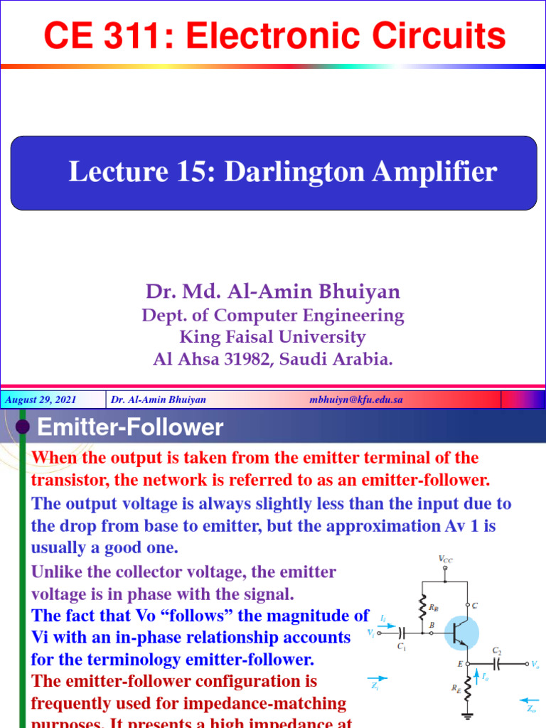 Lecture 15 Darlington Amplifier | PDF