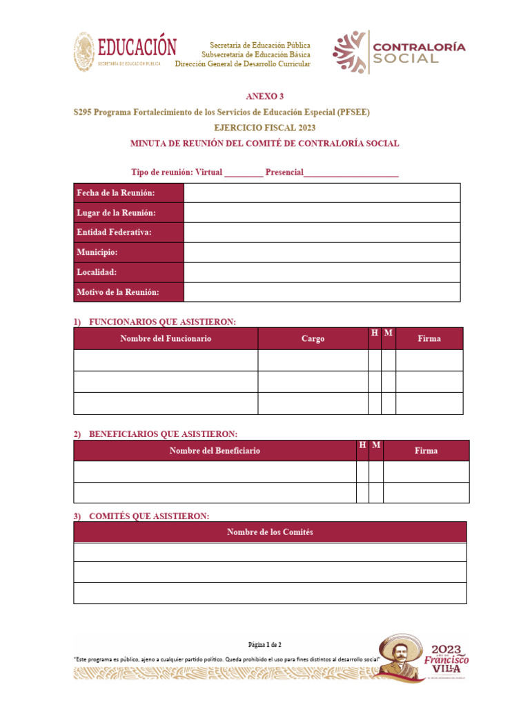 Anexo 3 Minuta de La Reunión Del Comité de Contraloría Social | PDF